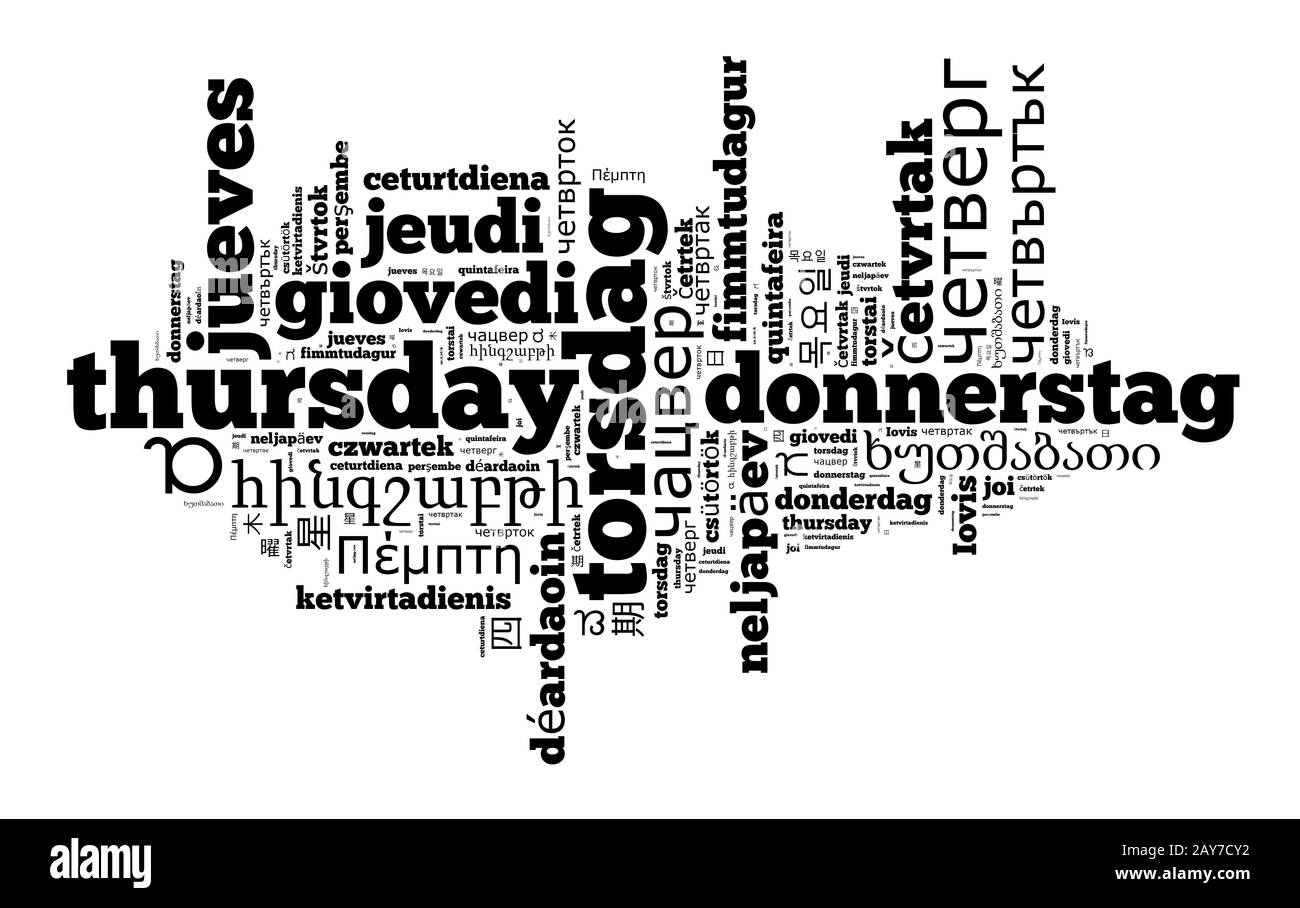 Word Thursday in different languages Stock Photo - Alamy