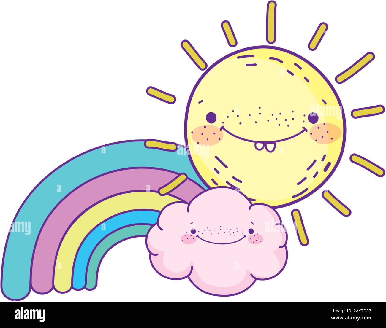 rainbow sun clouds kawaii cartoon character decoration on white ...