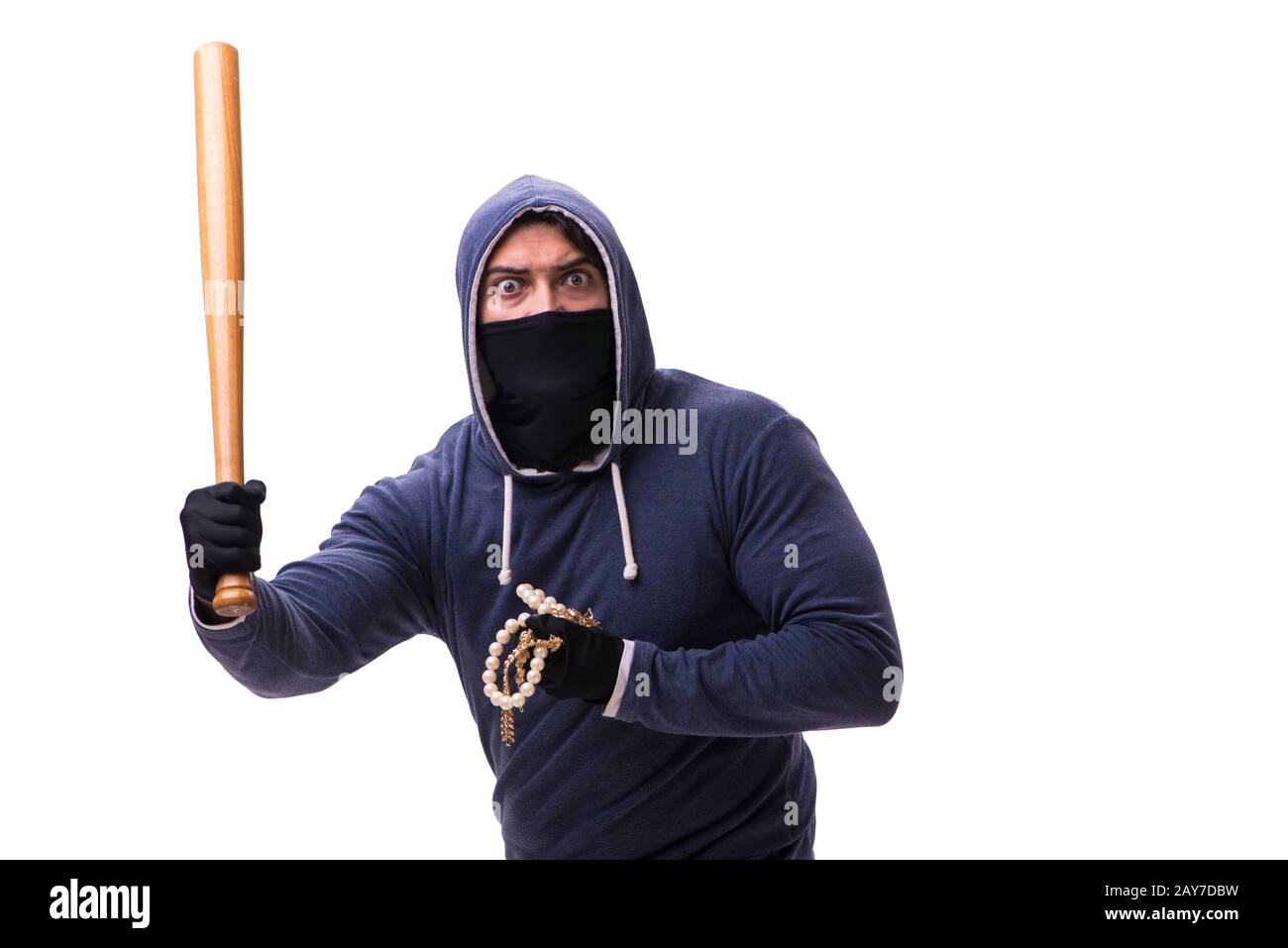 Young man hooligan with baseball bat isolated on white Stock Photo - Alamy