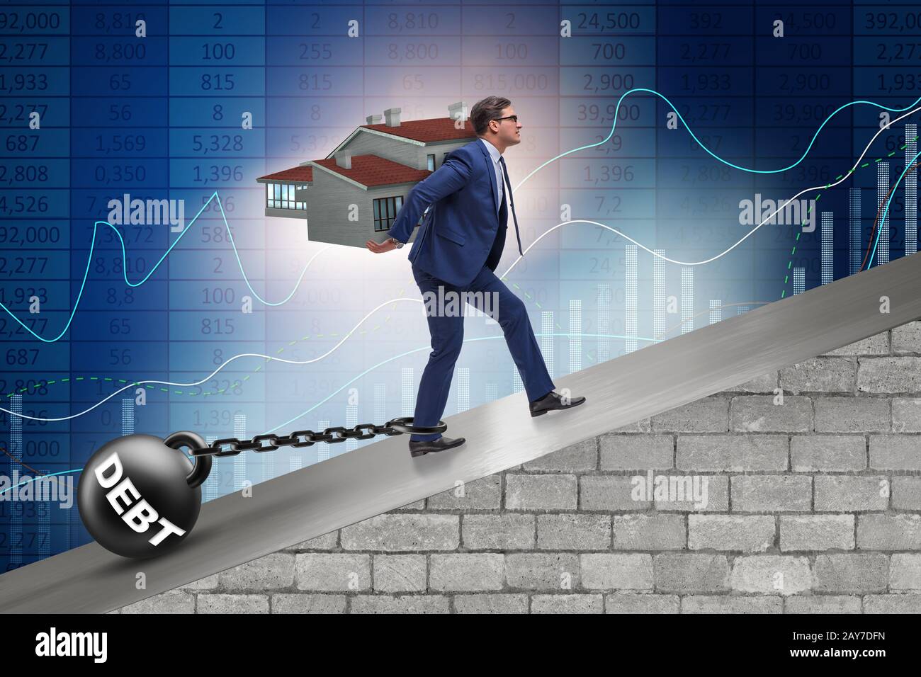 Businessman in mortgage debt financing concept Stock Photo - Alamy