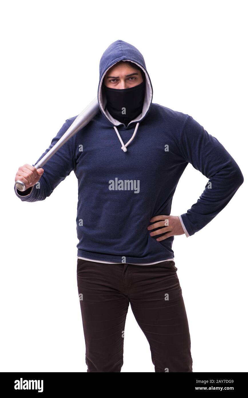Young man hooligan with baseball bat isolated on white Stock Photo - Alamy
