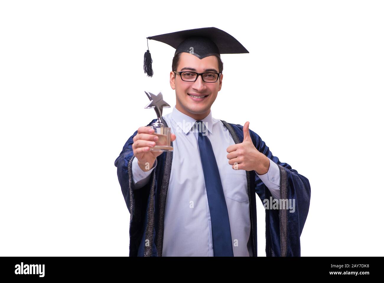 Young man student graduating isolated on white Stock Photo - Alamy