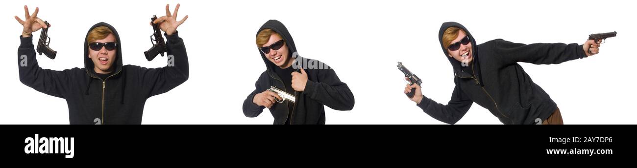Aggressive man with gun isolated on white Stock Photo - Alamy
