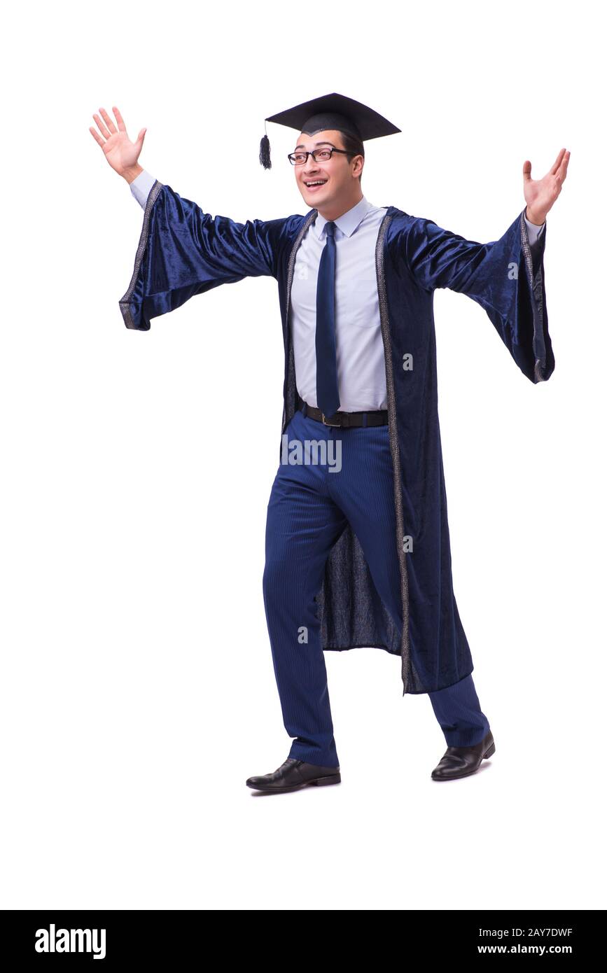 Young man student graduating isolated on white Stock Photo - Alamy