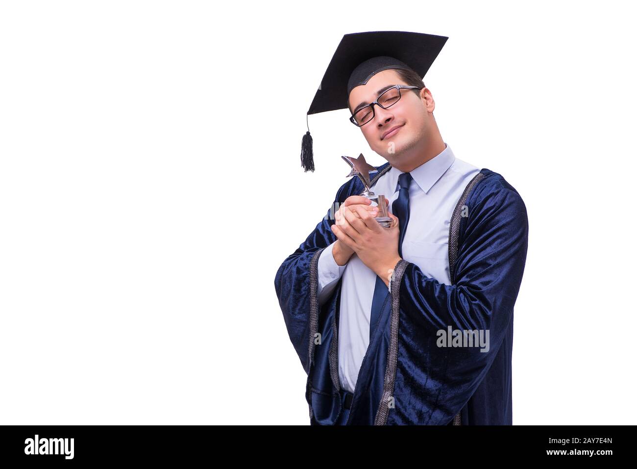 Young man student graduating isolated on white Stock Photo - Alamy