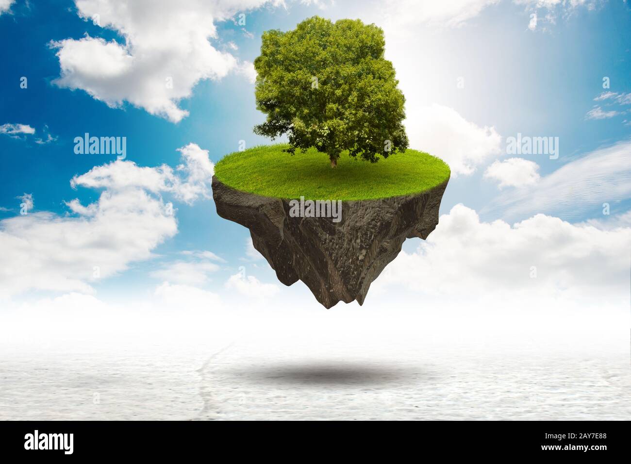 Single tree on floating island - 3d rendering Stock Photo - Alamy