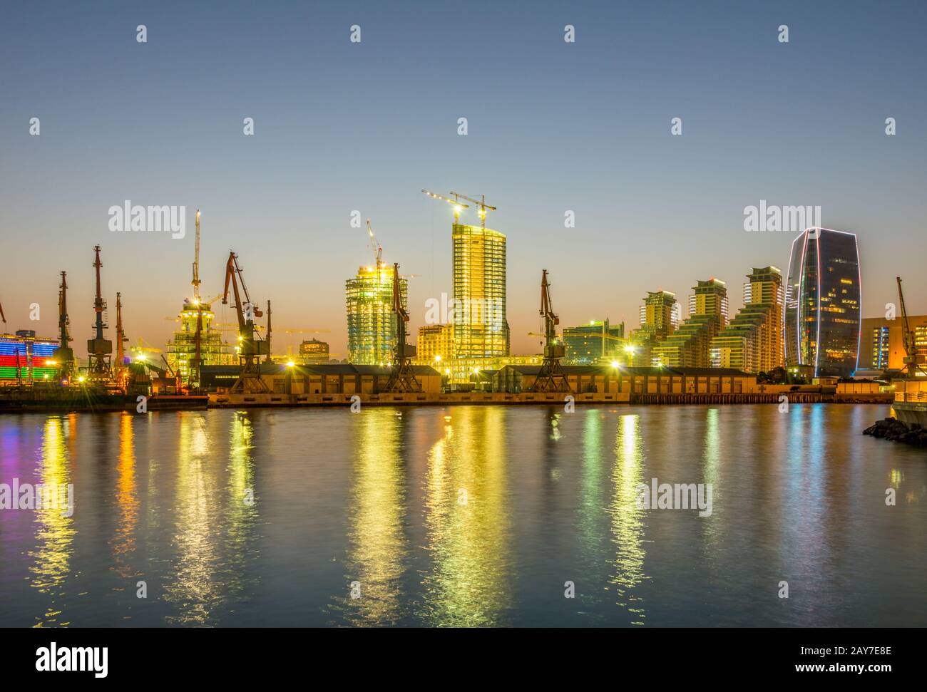 Night view of sea port in Baku Azerbaijan Stock Photo - Alamy