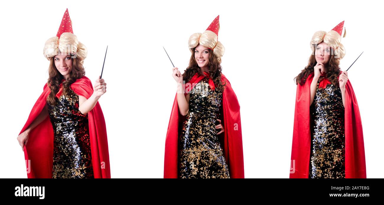 Female magician isolated on white Stock Photo - Alamy