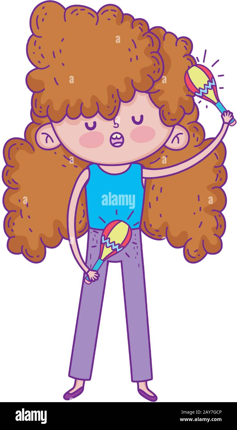 little girl playing music with maracas cartoon character vector ...