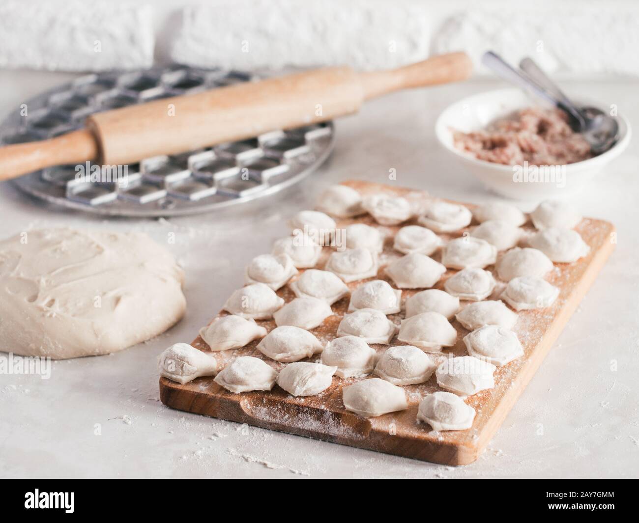 Process of making homemade pelmeni Stock Photo - Alamy