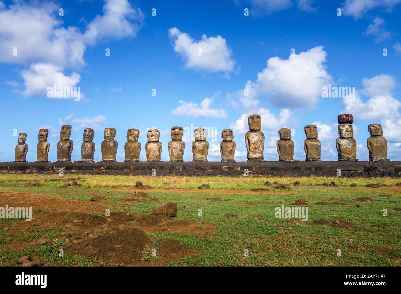 Moais statues, ahu Tongariki, easter island Stock Photo - Alamy