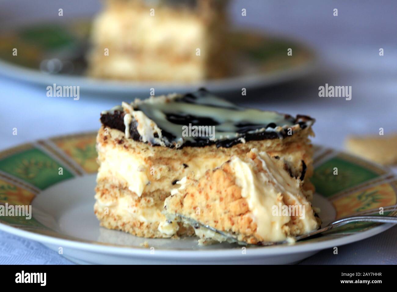 Eclair cake. A delicious home-made cake with cream. A quick chocolate ...
