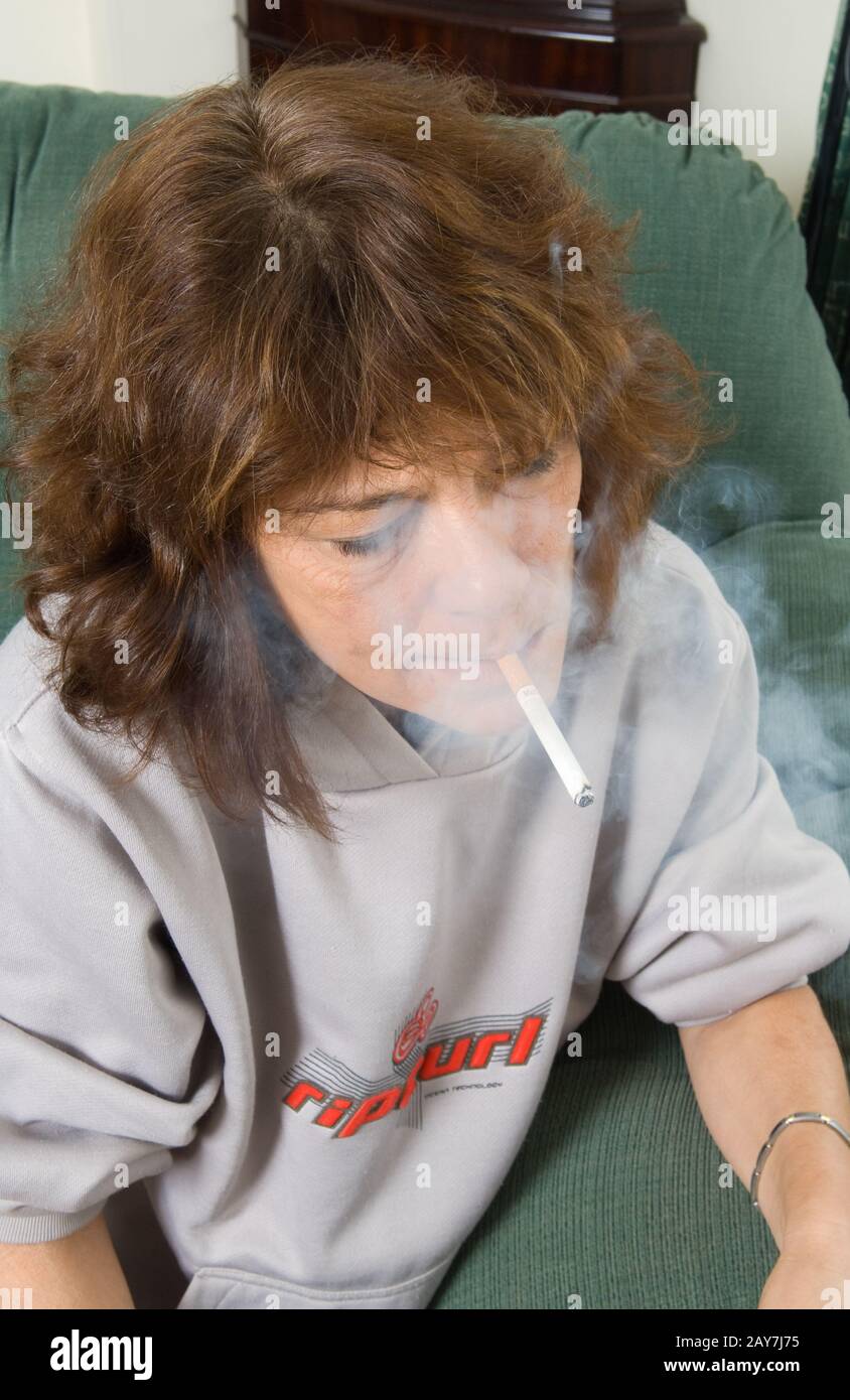 Middle Aged Woman Smoking Cigarette High Resolution Stock Photography ...