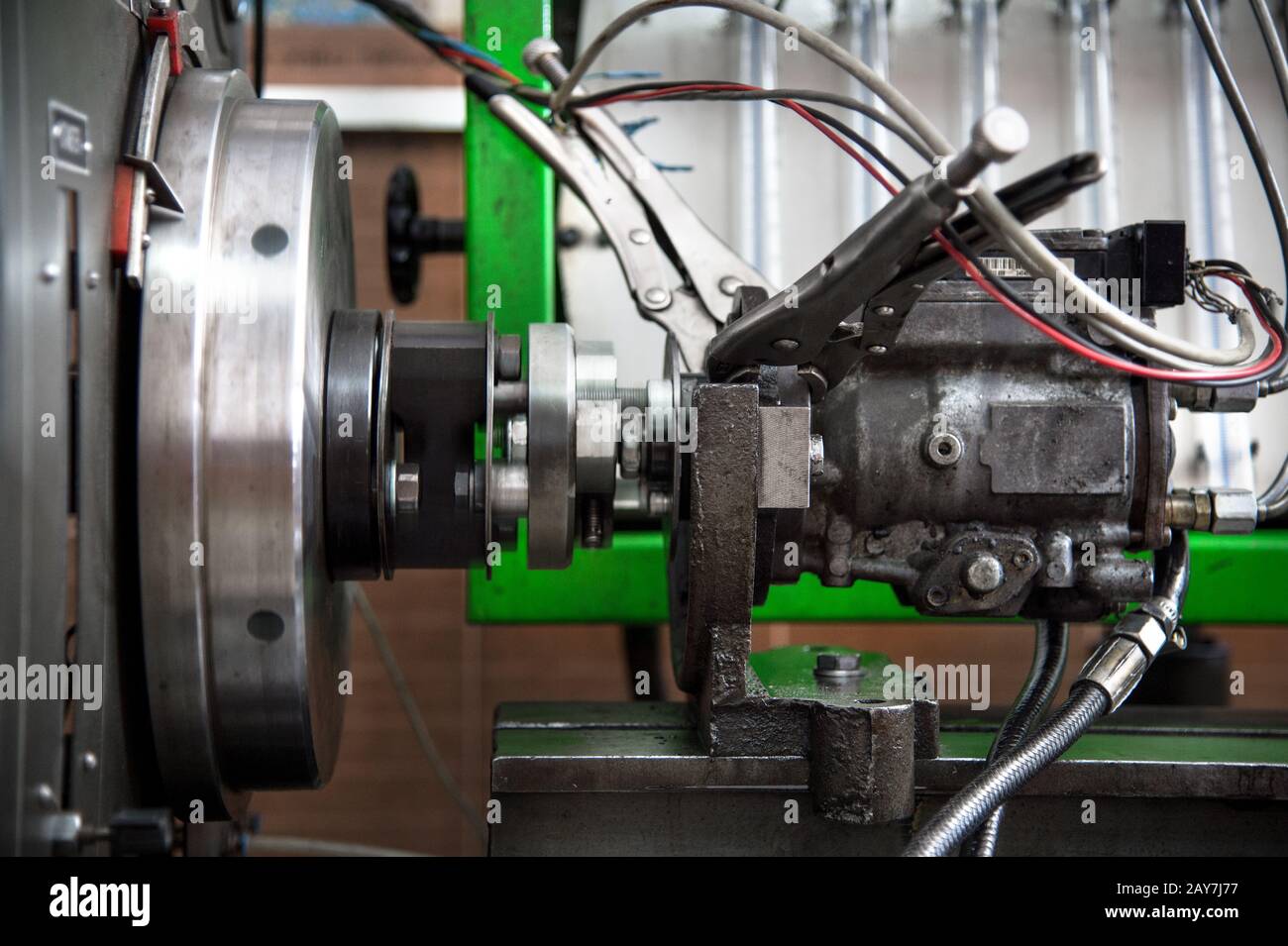 close-up high pressure diesel fuel pump test bench Stock Photo - Alamy