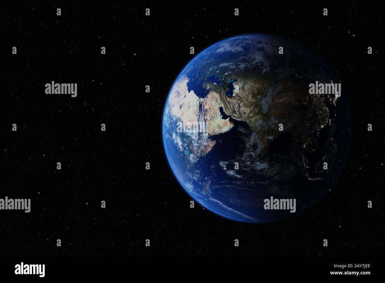 Planet Earth in outer space on the background of stars close-up ...