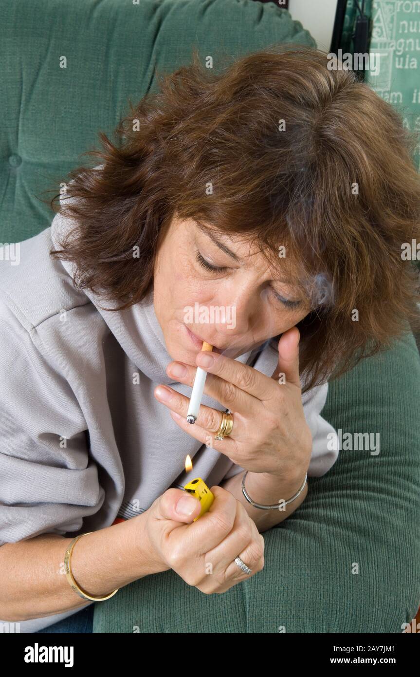Middle Aged Woman Smoking Cigarette High Resolution Stock Photography ...