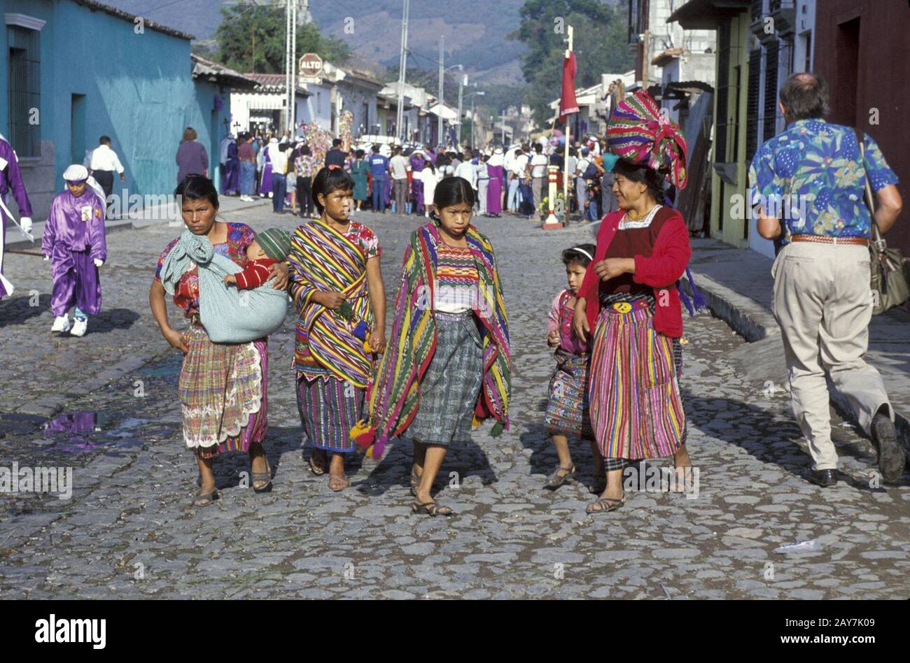 Antigua, Guatemala: Indigenous Mayan women in native dress during Holy ...