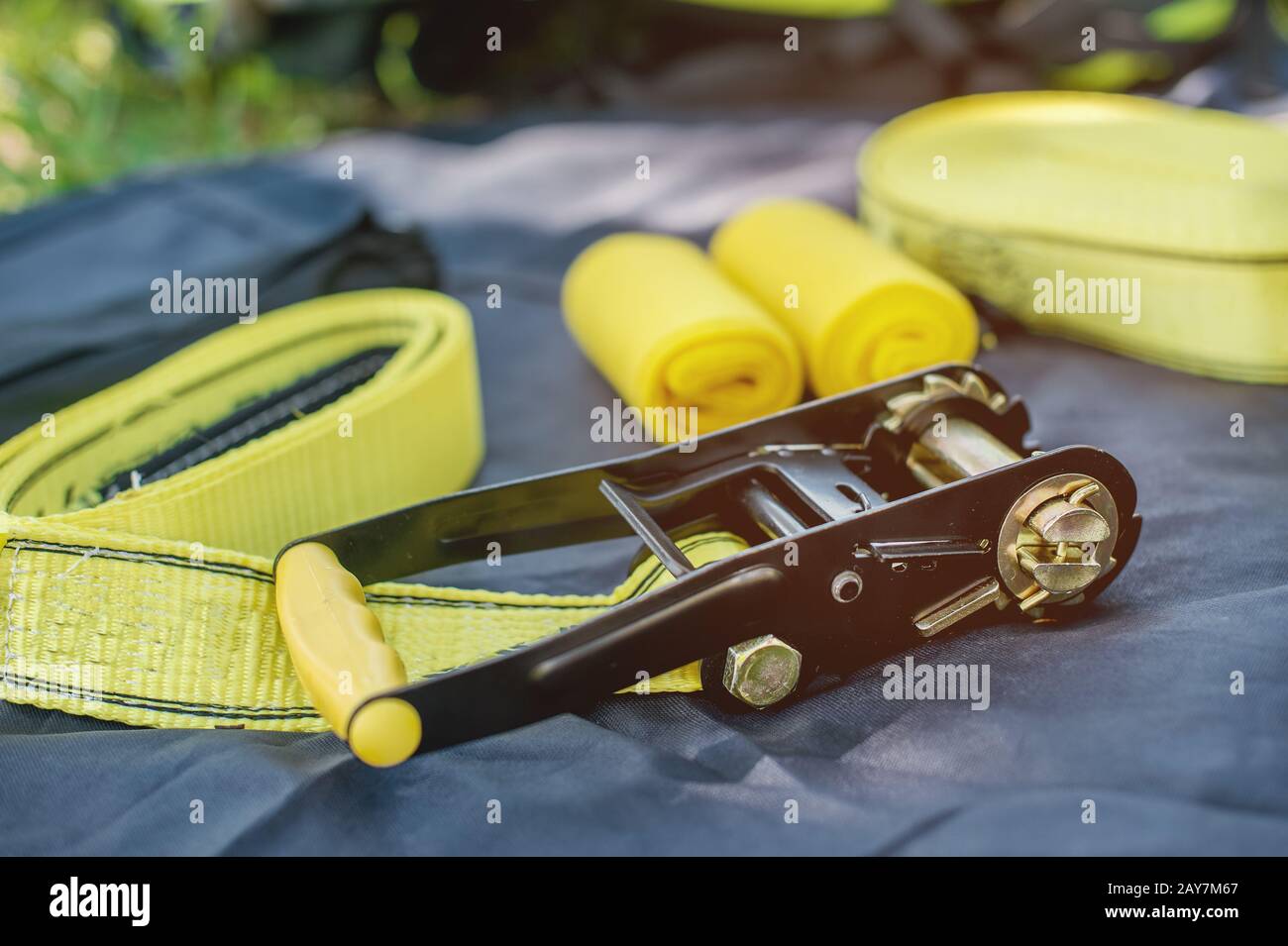 Equipment for slackline Slackline sling next to the machine and ...