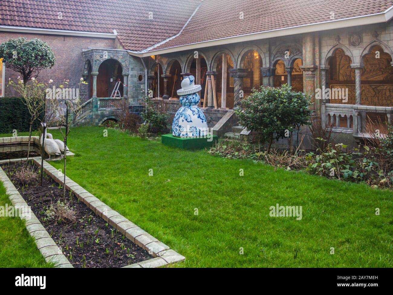 Delft, the Netherlands, January 18, 2020: Pottery masterpieces handmade ...