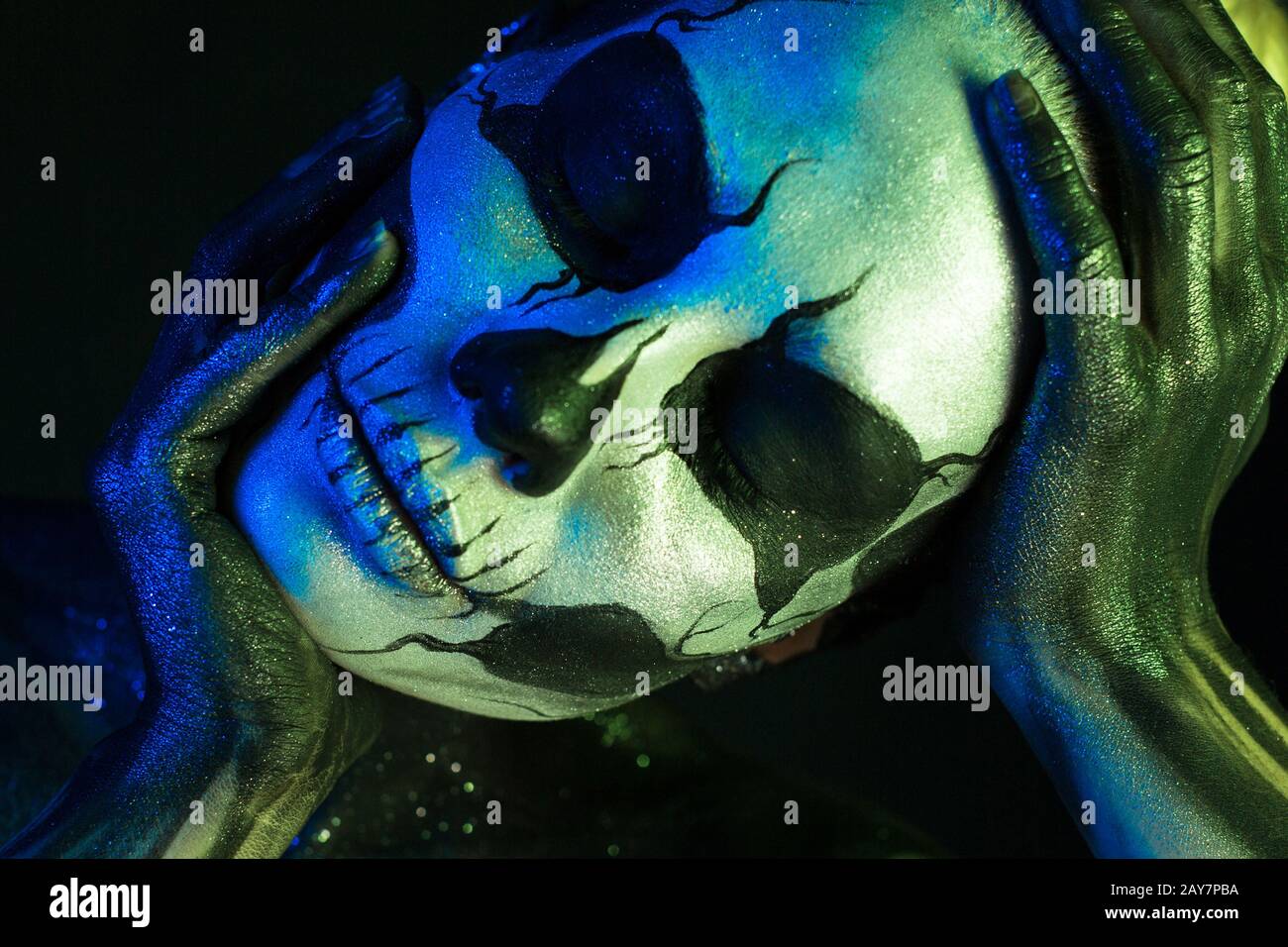 Beautiful creepy girl with skeleton makeup Stock Photo - Alamy