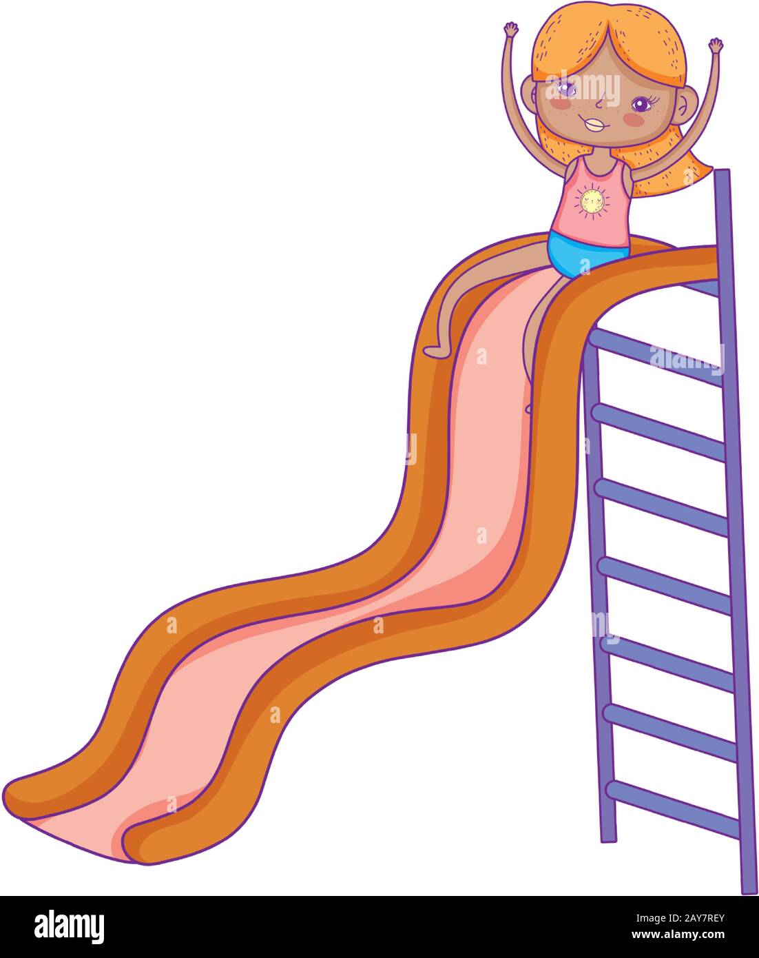 happy childrens day, little girl playing slide vartoon character vector ...