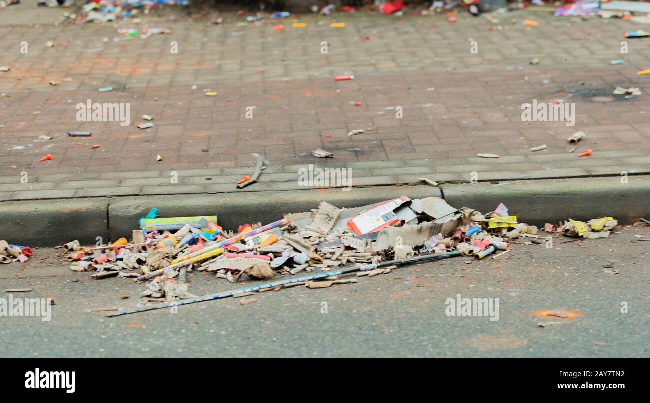 New Year's Eve fireworks garbage after the New Year's Eve night Stock ...