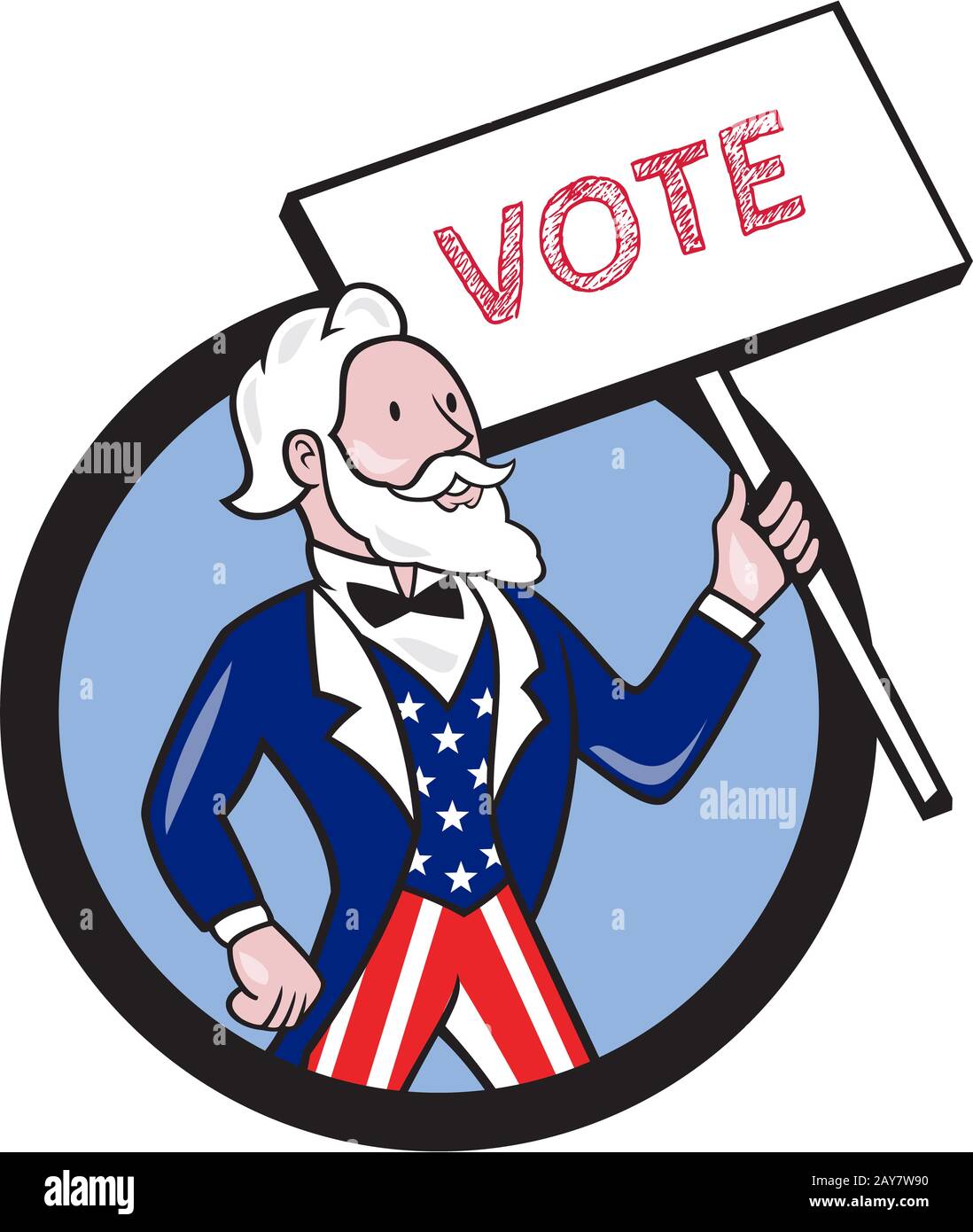 Uncle Sam Holding Placard Vote Circle Cartoon Stock Photo - Alamy