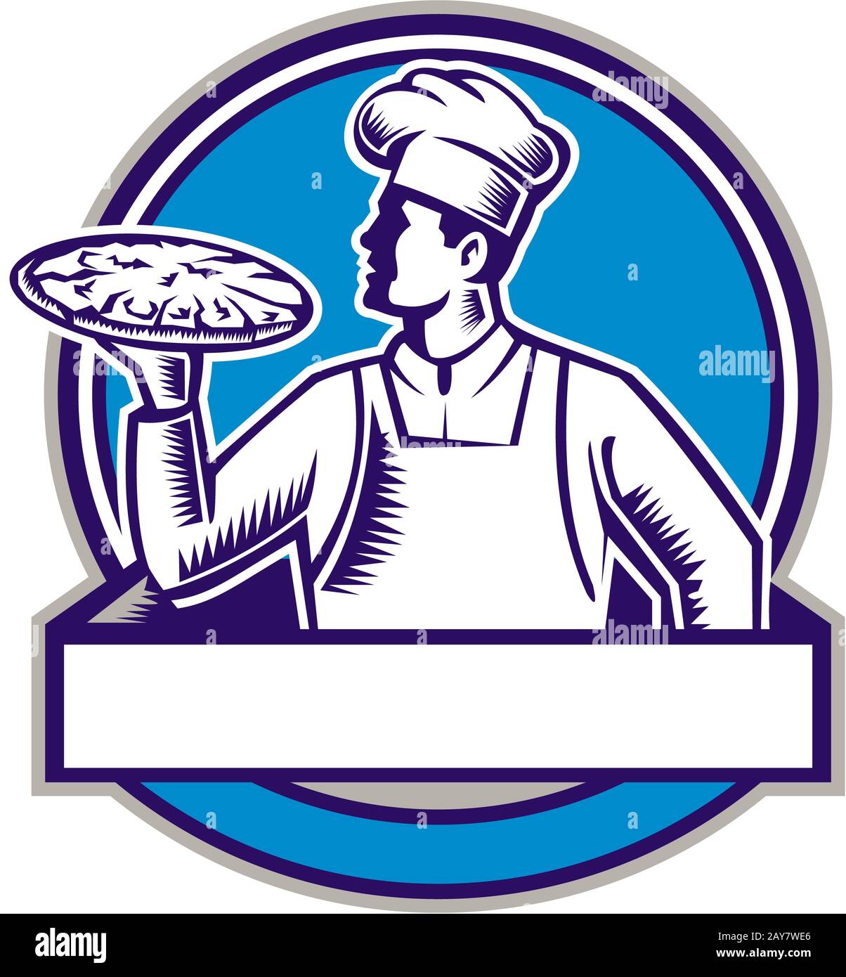 Pizza Chef Serving Pizza Circle Woodcut Stock Photo - Alamy