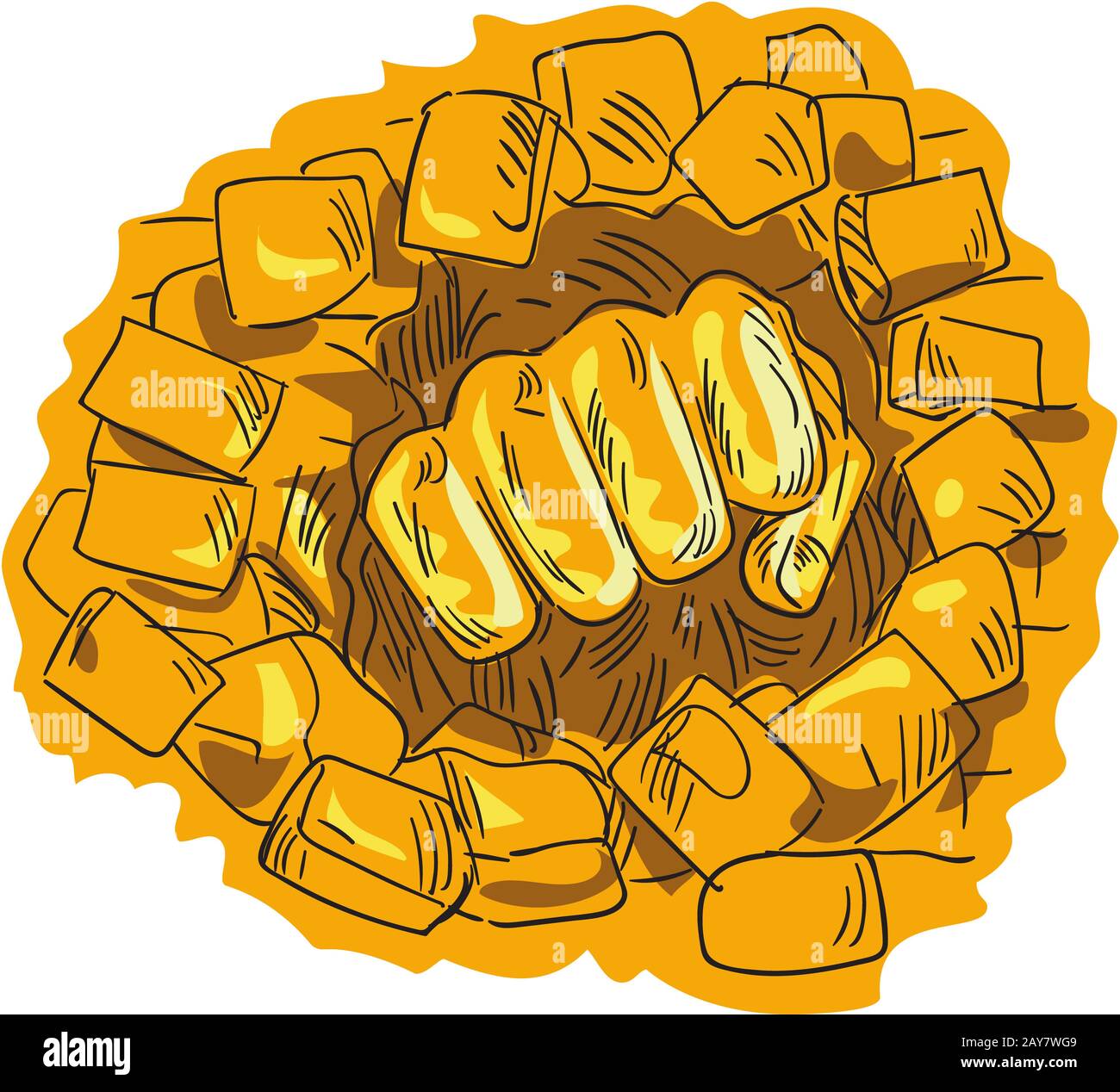 Clenched Fist Breaking Brick Stone Wall Drawing Stock Photo - Alamy