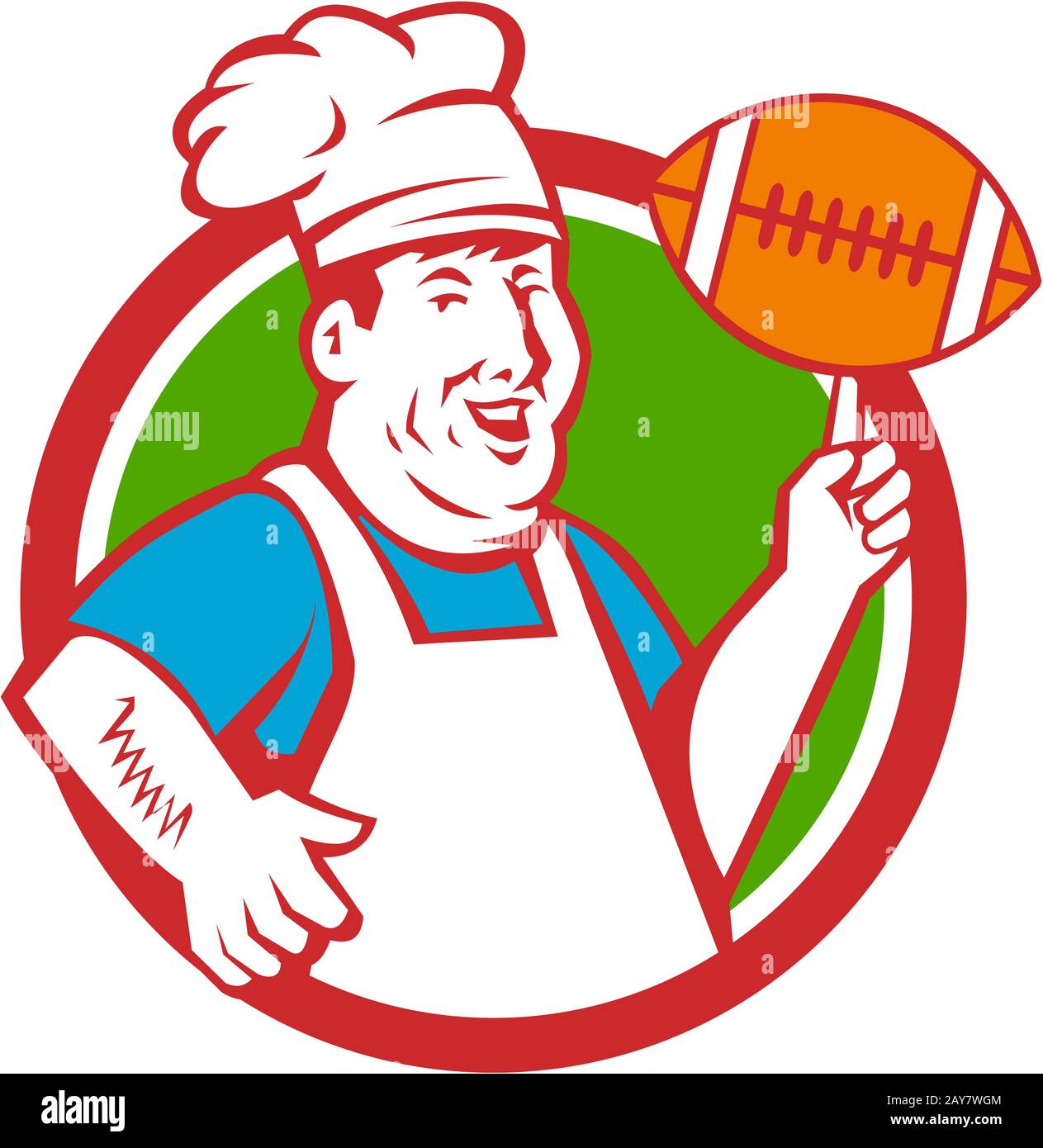 Fat Chef Cook Twirling Football Circle Retro Stock Photo - Alamy