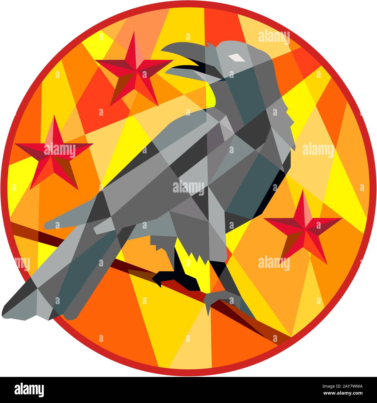 Crow Perch Stars Circle Low Polygon Stock Photo - Alamy