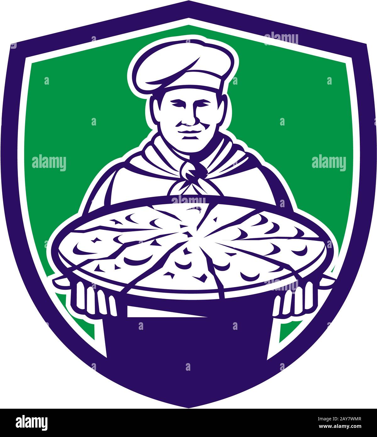 Chef Cook Serving Pizza Crest Retro Stock Photo - Alamy