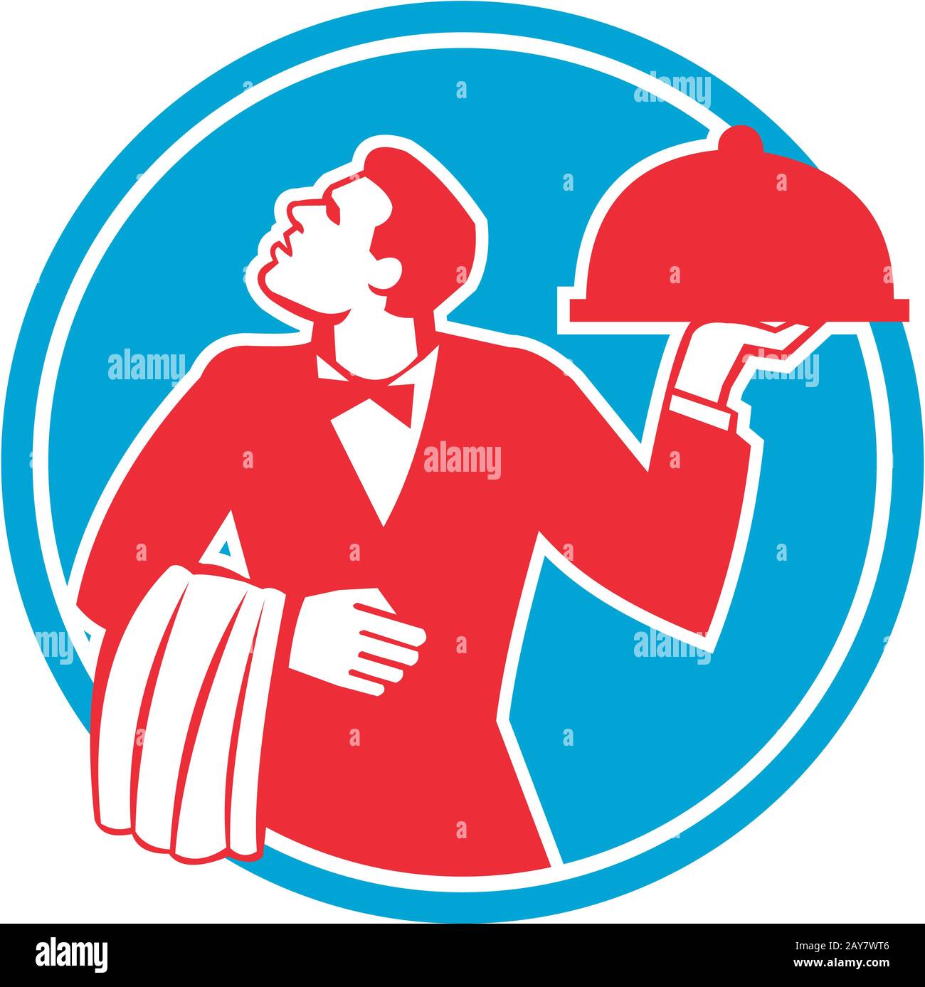 Butler Serving Food Platter Circle Retro Stock Photo - Alamy