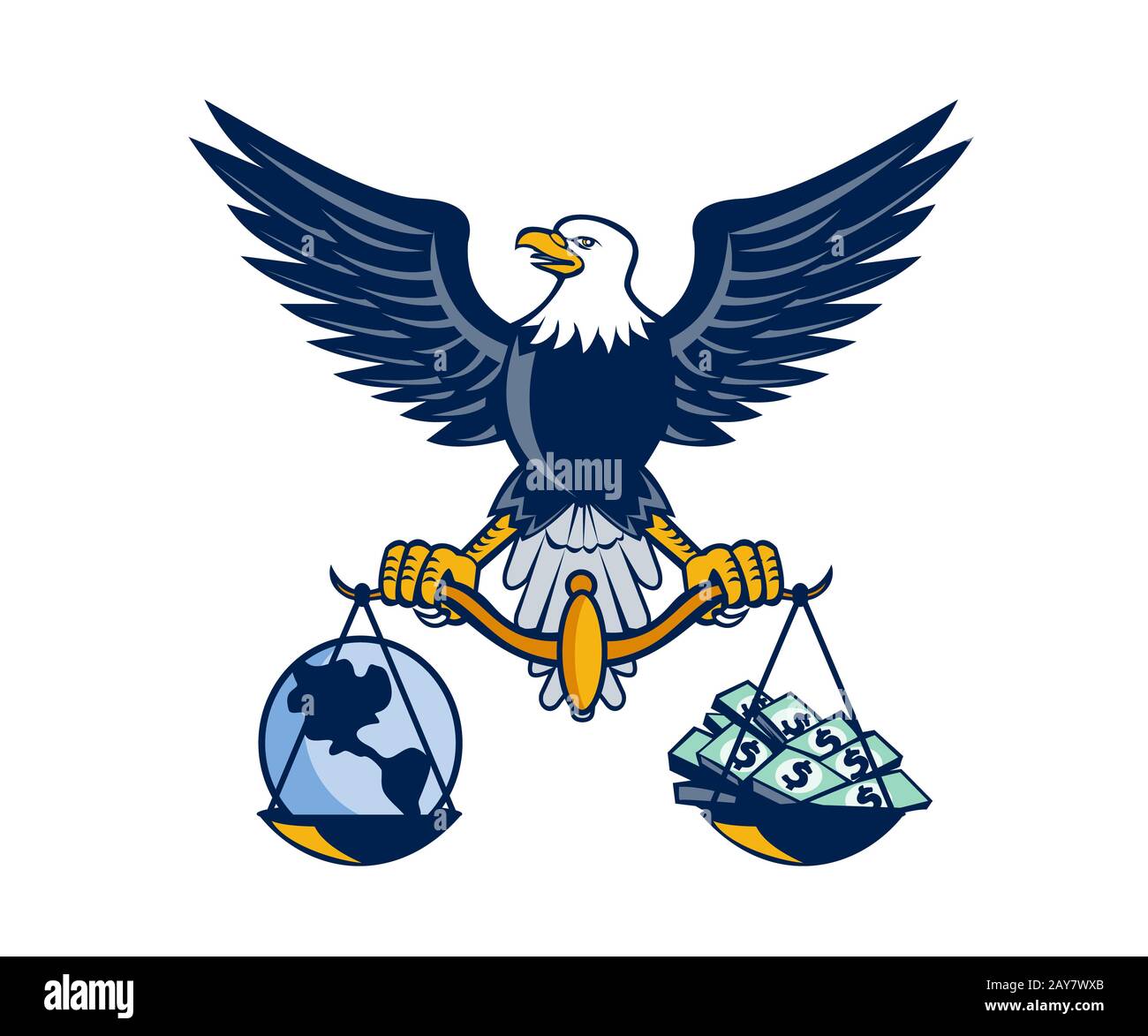 Bald Eagle Hold Scales Earth Money Retro Stock Photo - Alamy Bald Eagle Hold Scales Earth Money Retro Stock Photo - Alamy