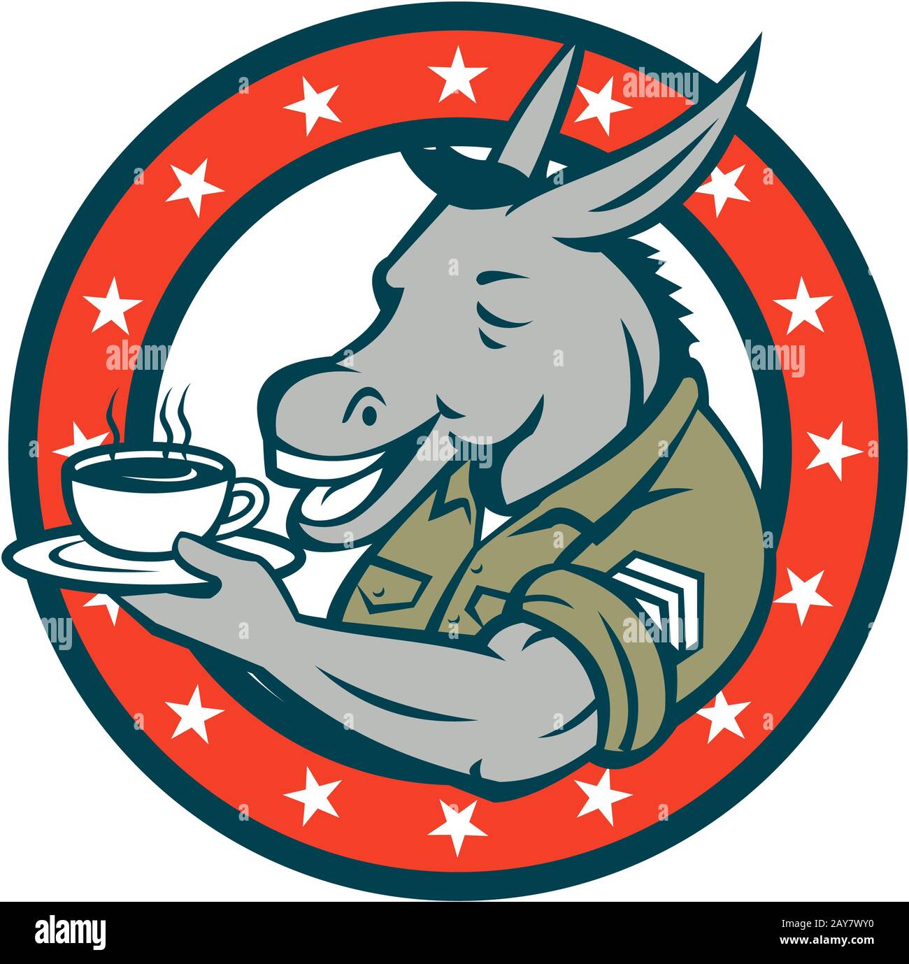 Army Sergeant Donkey Coffee Circle Cartoon Stock Photo - Alamy