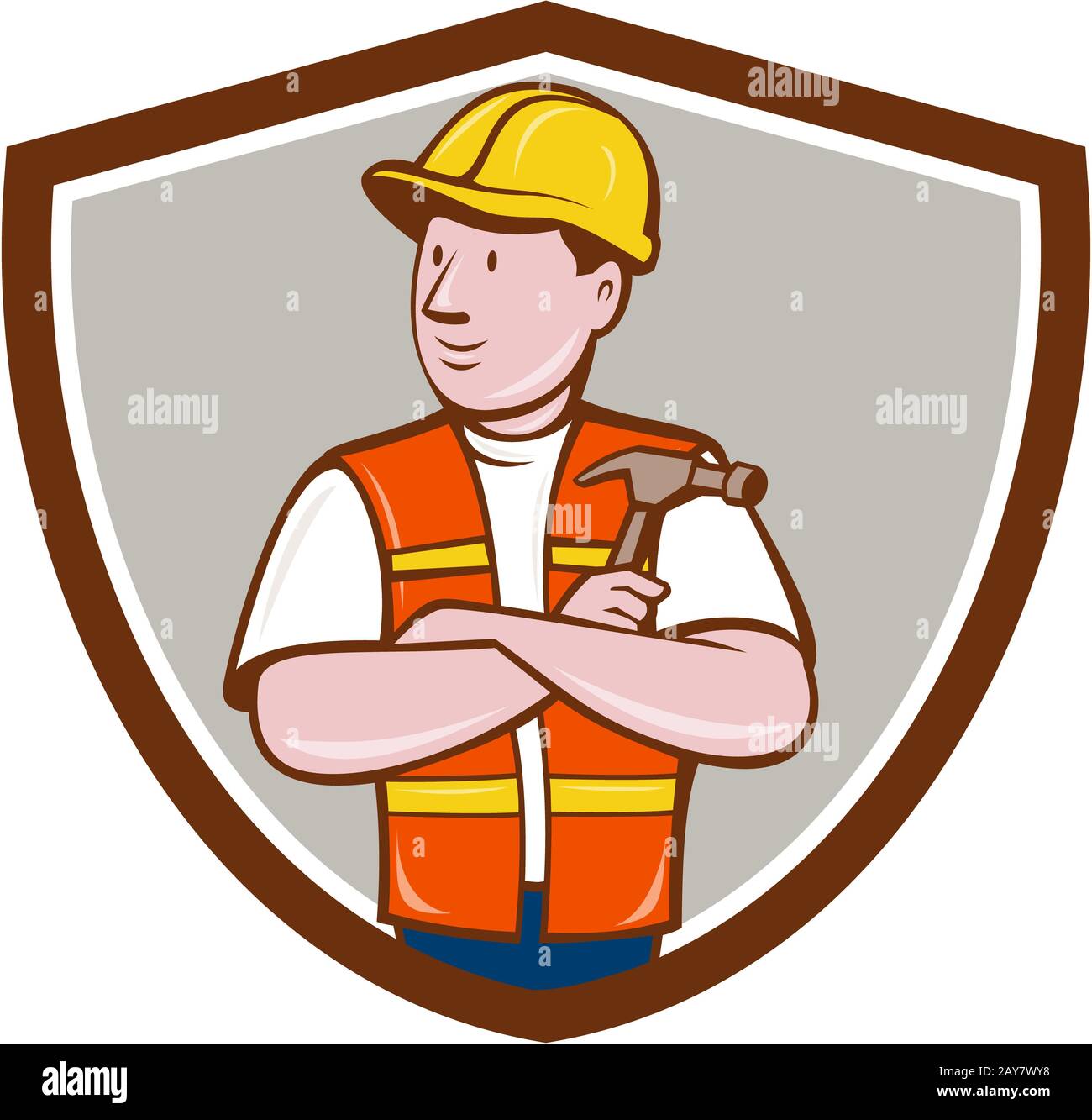 Builder Carpenter Folded Arms Hammer Crest Cartoon Stock Photo - Alamy