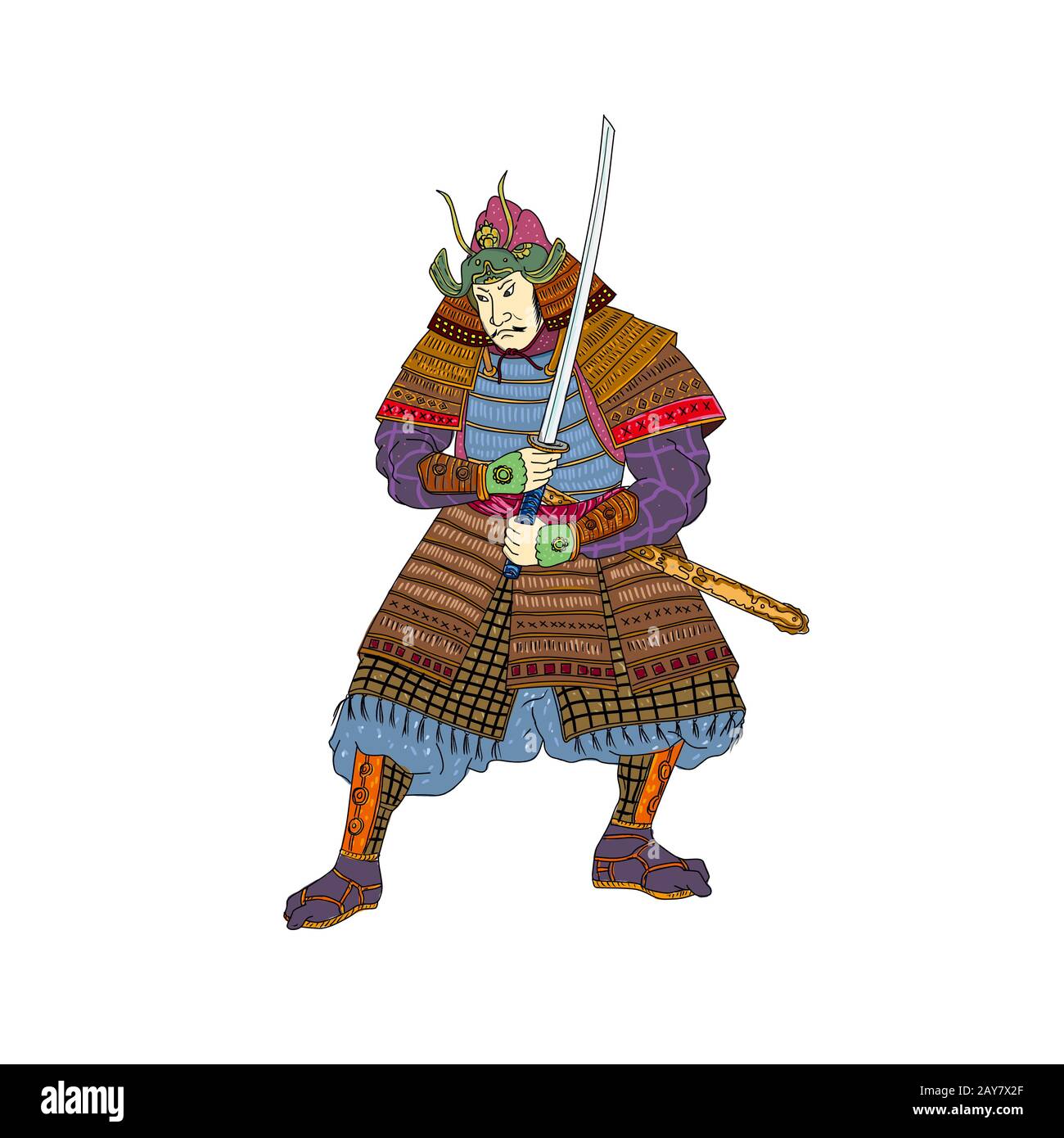 Vintage Samurai Katana Woodblock Print Stock Photo - Alamy