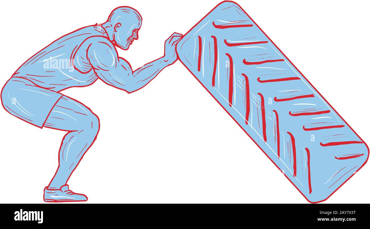 Fitness Athlete Pushing Back Tire Workout Drawing Stock Photo - Alamy