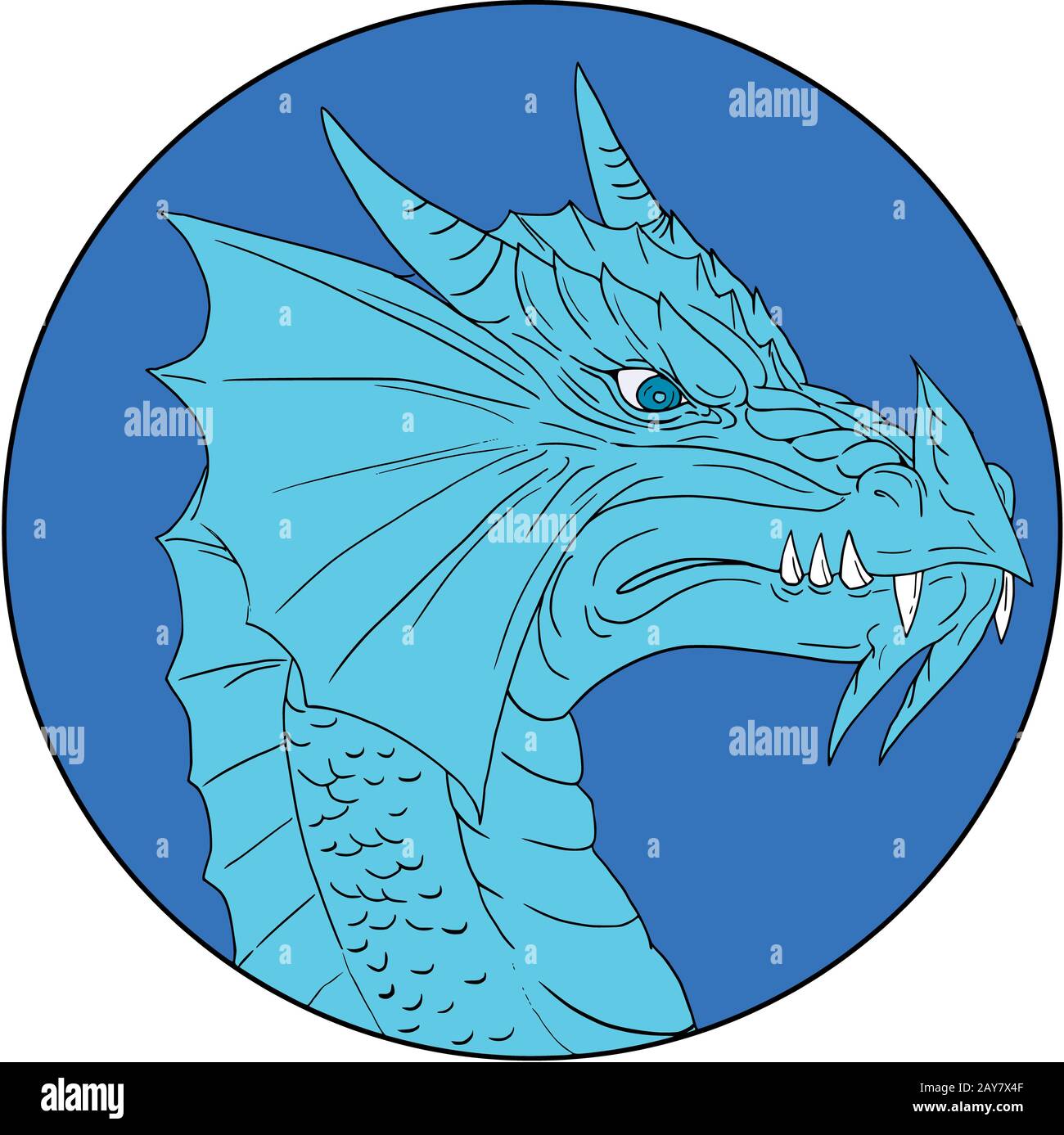Blue Dragon Head Angry Circle Drawing Stock Photo - Alamy