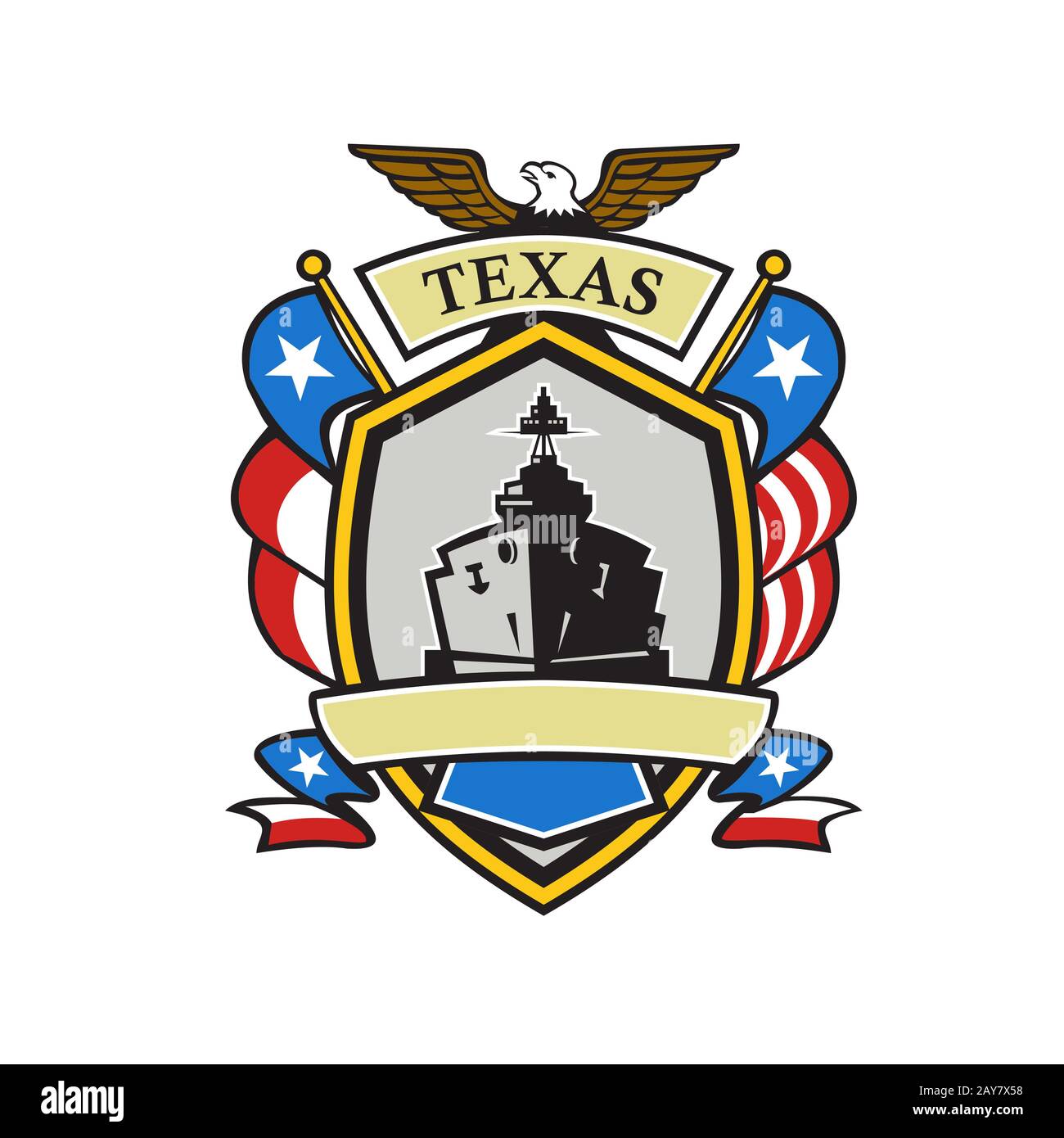 Texas Battleship Emblem Retro Stock Photo - Alamy