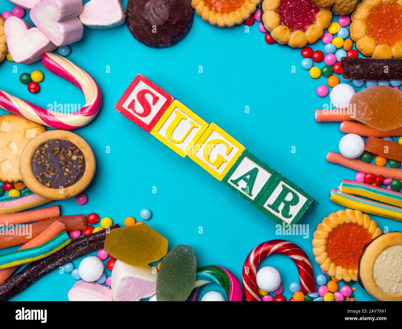 candy background, assortment of colorful candy, mixed unhealthy candies ...