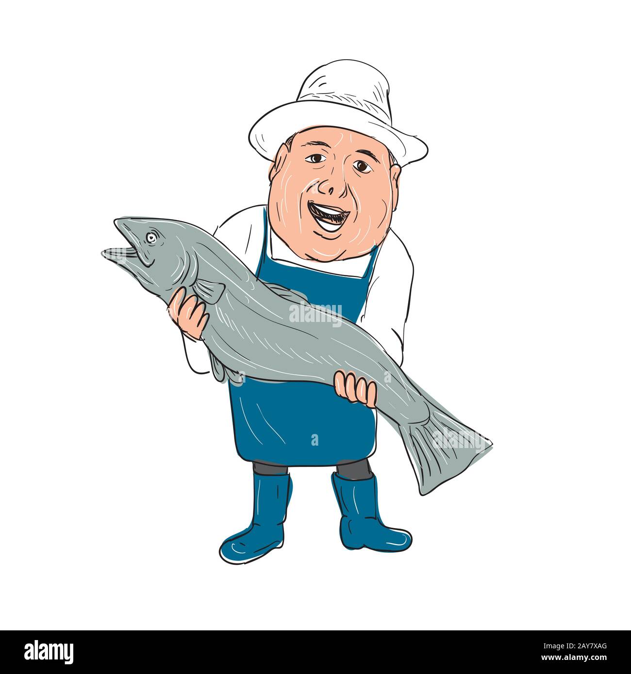 Fishmonger Presenting Fish Cartoon Stock Photo - Alamy