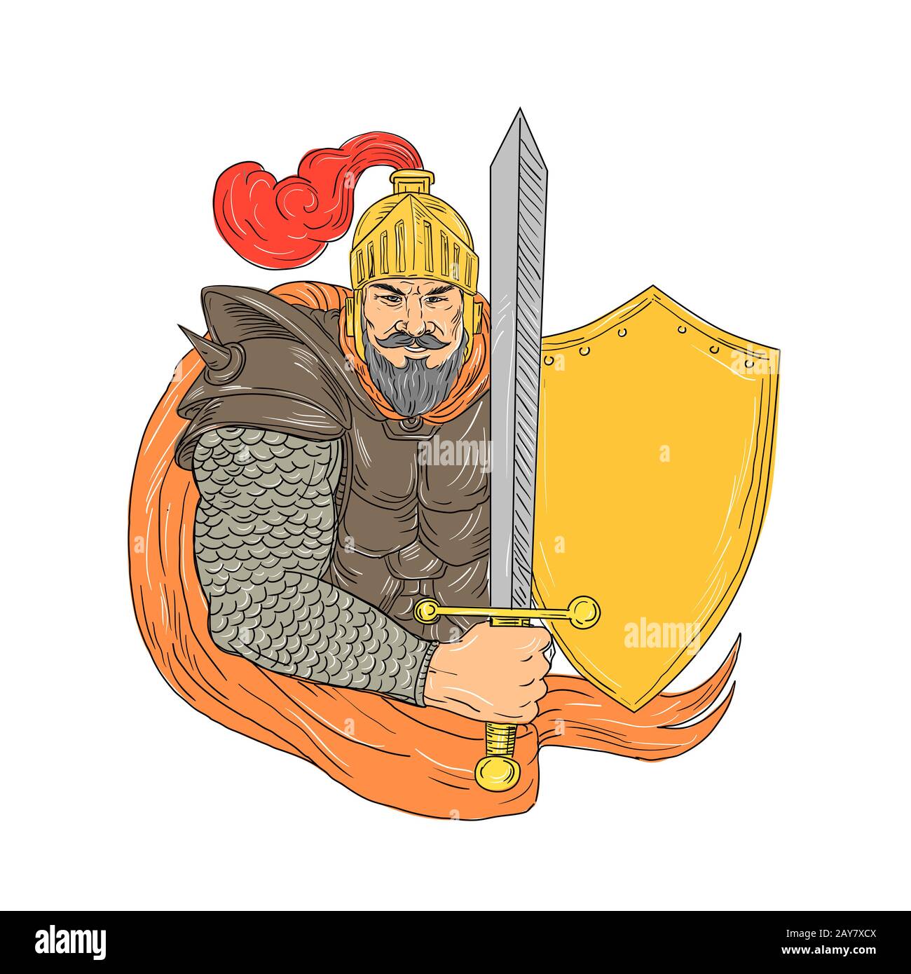 Old Knight Sword Shield Drawing Stock Photo - Alamy