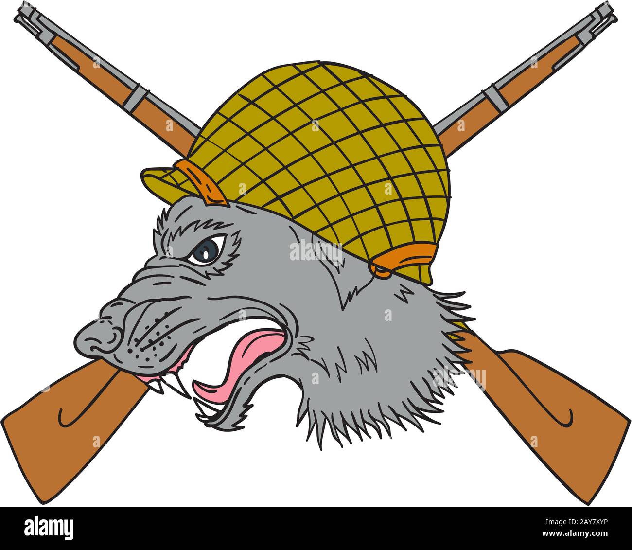 Grey Wolf Head World War 2 Helmet Drawing Stock Photo - Alamy