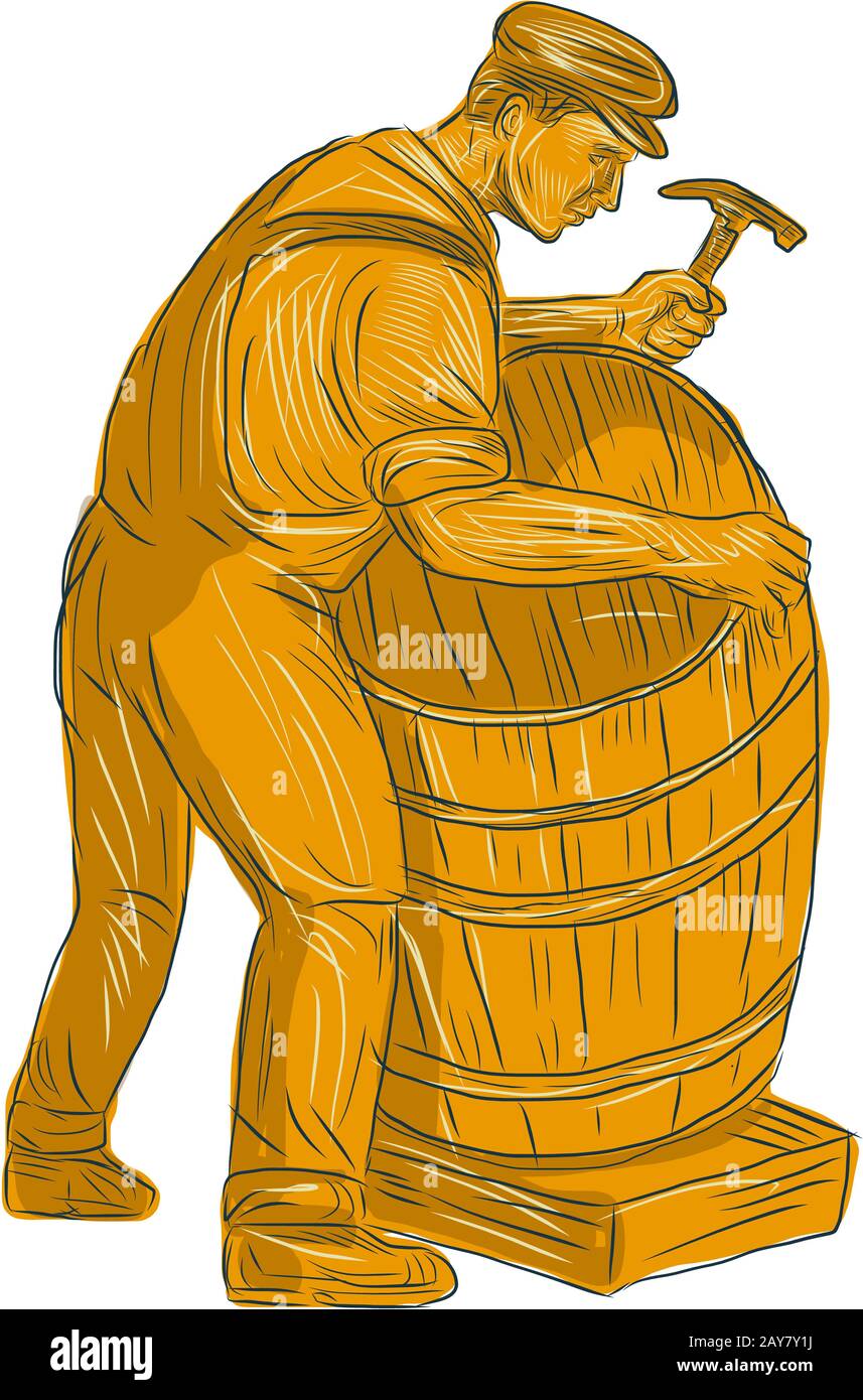 Cooper Making Wooden Barrel Drawing Stock Photo - Alamy