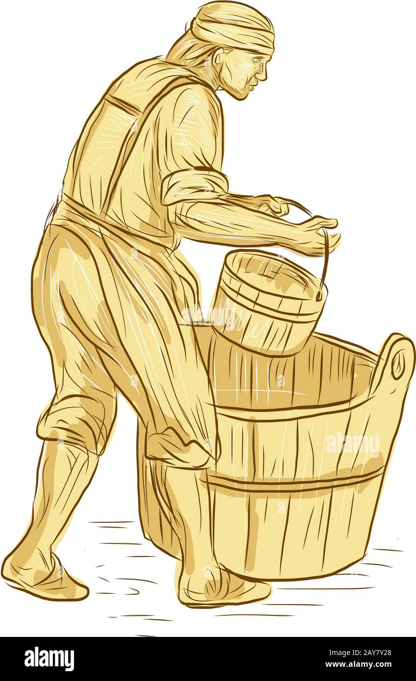 Medieval Miller With Bucket Drawing Stock Photo - Alamy