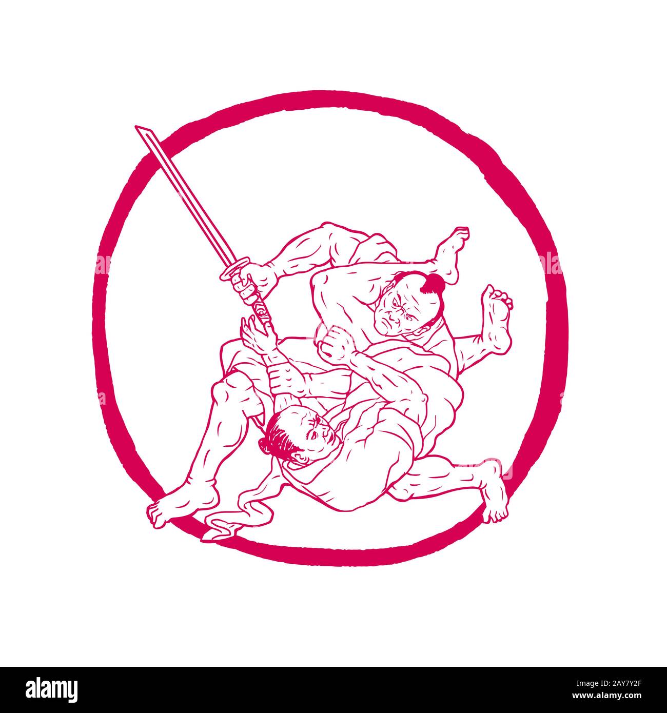 Samurai Jui Jitsu Fighting Enso Drawing Stock Photo - Alamy