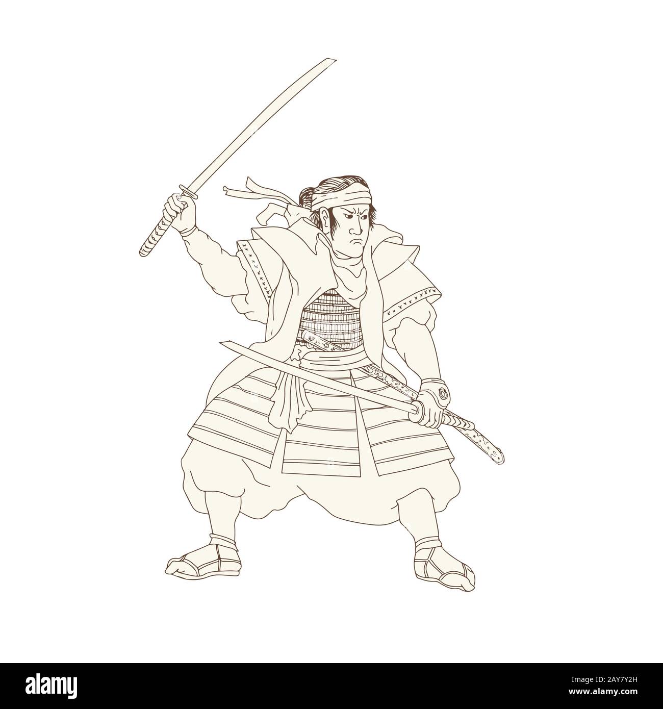 Samurai Warrior Katana Fight Stance Woodblock Stock Photo - Alamy