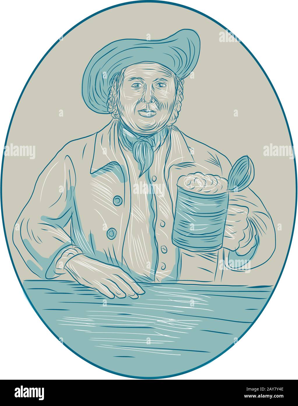 Gentleman Beer Drinker Tankard Oval Drawing Stock Photo - Alamy