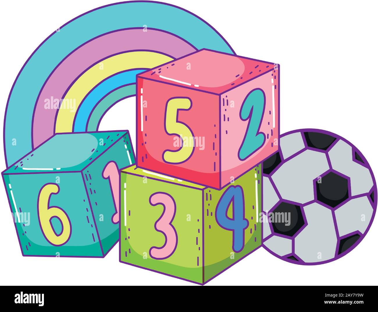 toys cube numbers blocks football ball rainbow cartoon vector ...